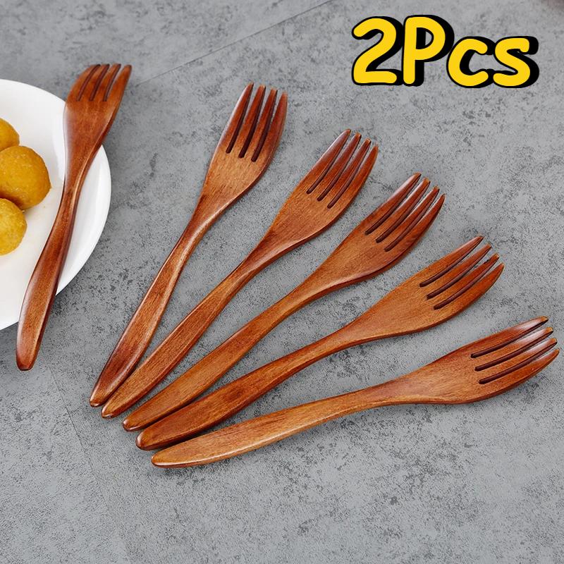 1/2Pcs Wooden Forks Eco-friendly Japanese Wood Salad Dinner Fork ...