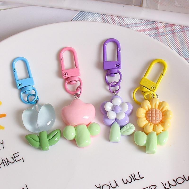 Rantai Kunci Tulip, Bahan Resin Biru Muda Lutsinar, Loket Bunga ...