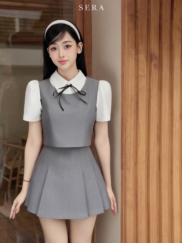 SERA - Set áo mix cổ sơ mi & chân váy xếp ly Jessi - TikTok Shop Vietnam