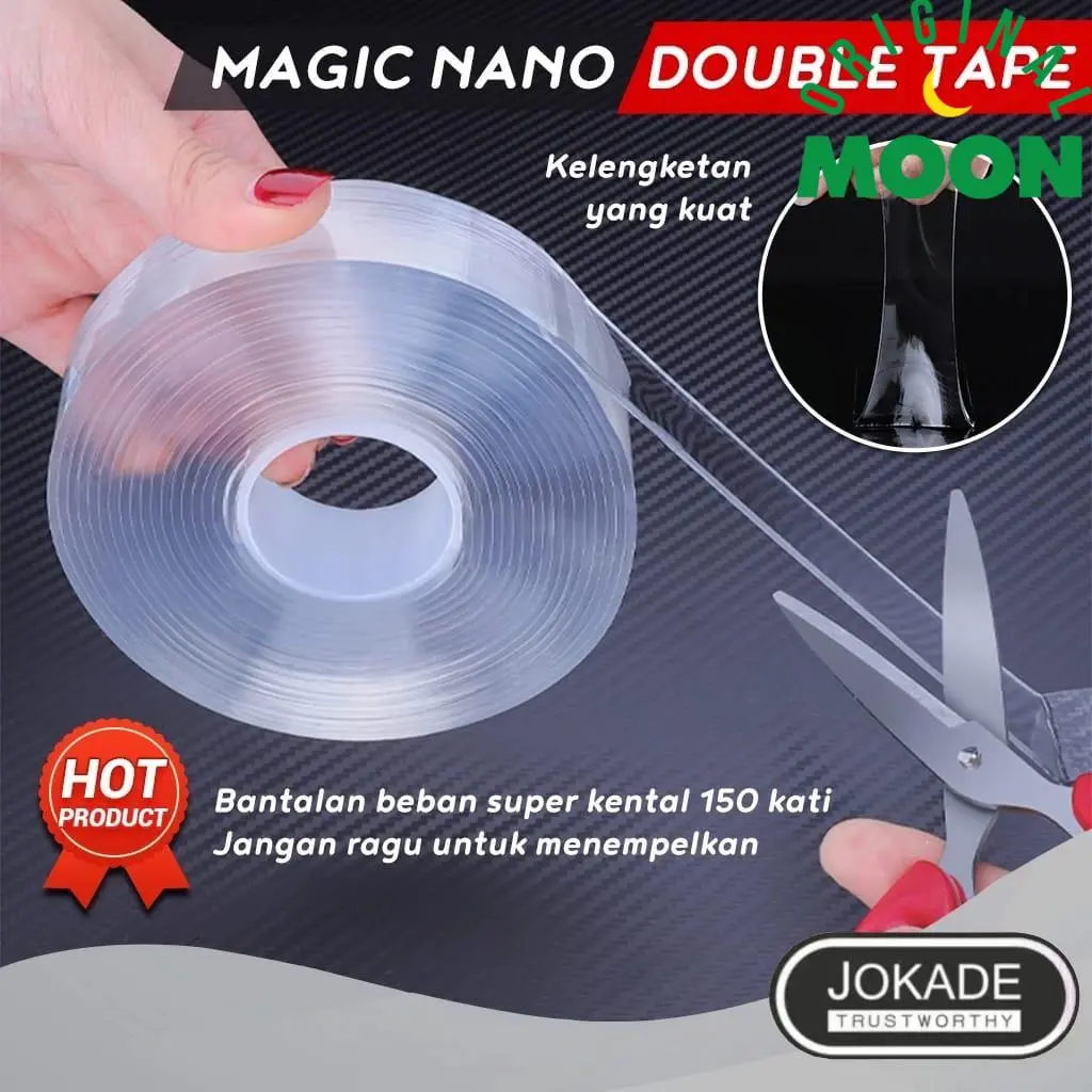 Double Tape 3Meter Bening Super Nano double tape Isolasi Bening 2 sisi ...