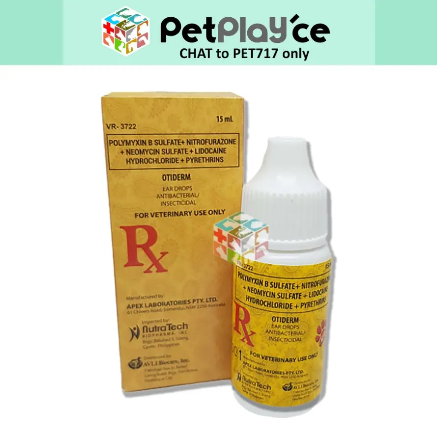 Otiderm Ear Drops for Cats and Dogs 15ml Antibacterial / Insecticidal ...