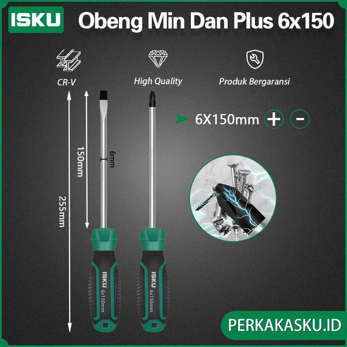 Promo ISKU Obeng Magnet Plus Minus Set 6*150mm Obeng Listrik Set ...