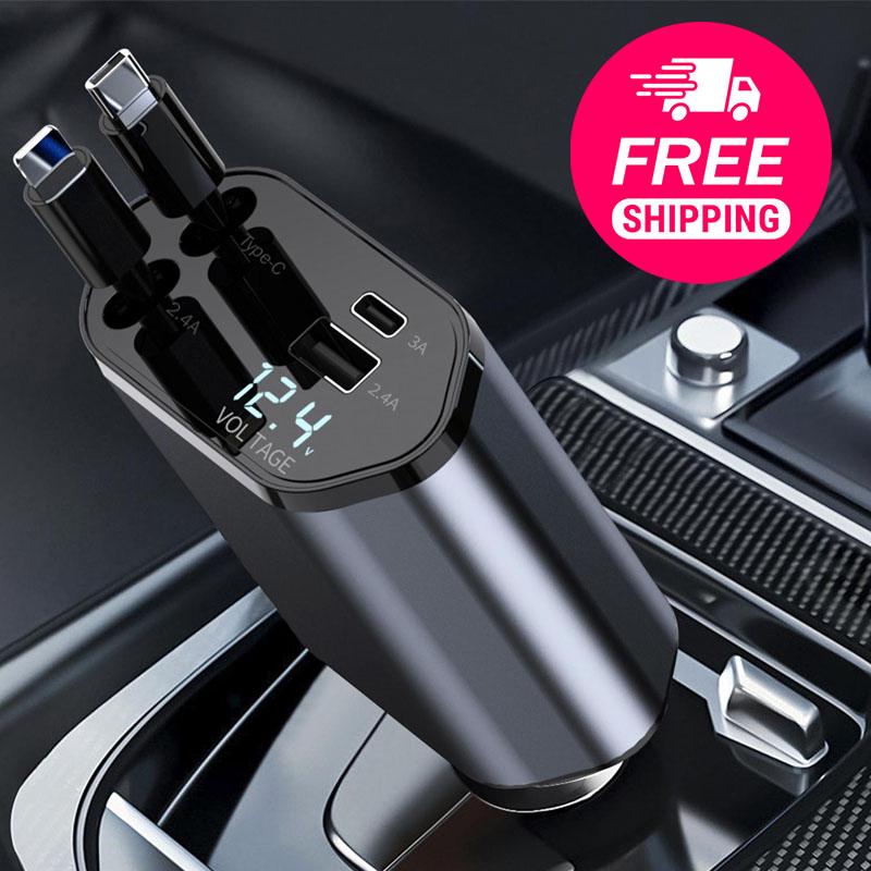 Retractable Car Charger, 4 in 1 Super Fast Charging Car Charger ...