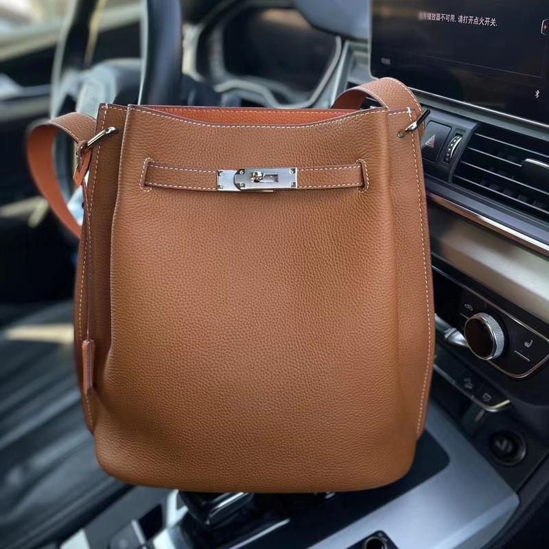 Top Layer Cowhide Kelly Bucket Bag with Wide Shoulder Strap, - TikTok ...