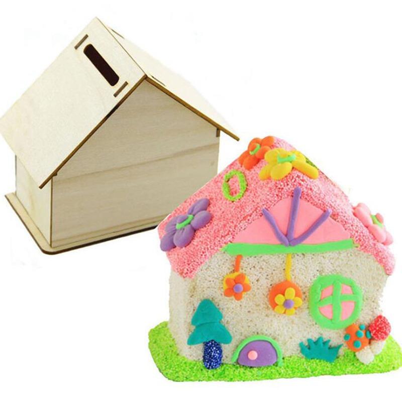 DIY Wooden Piggy Bank Children's Handmade House Coin Bank Paint ...