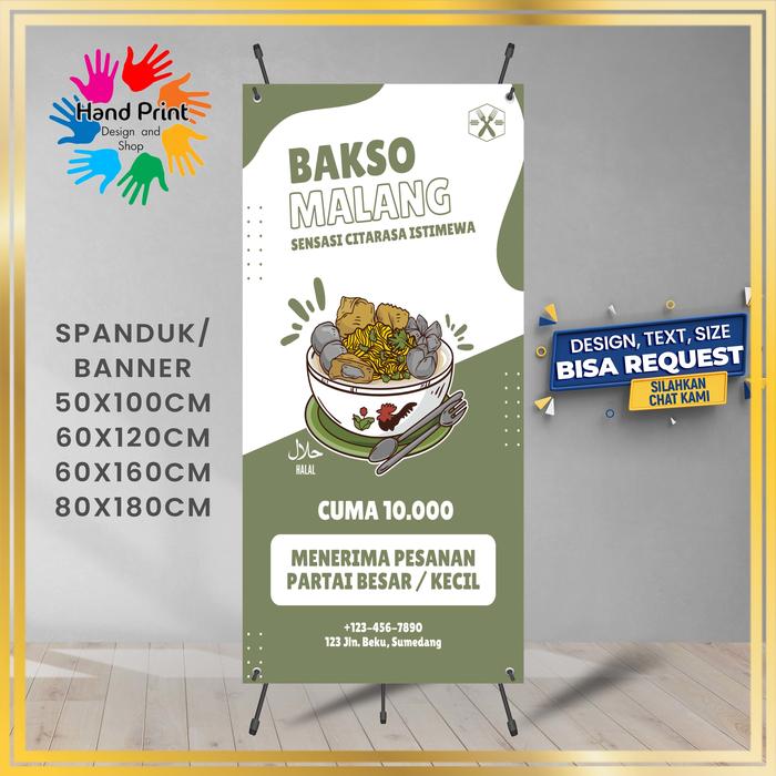 Jual SPANDUK / BANNER Bakso Malang Hijau Elegan 60x160 CM Cocok Luar ...