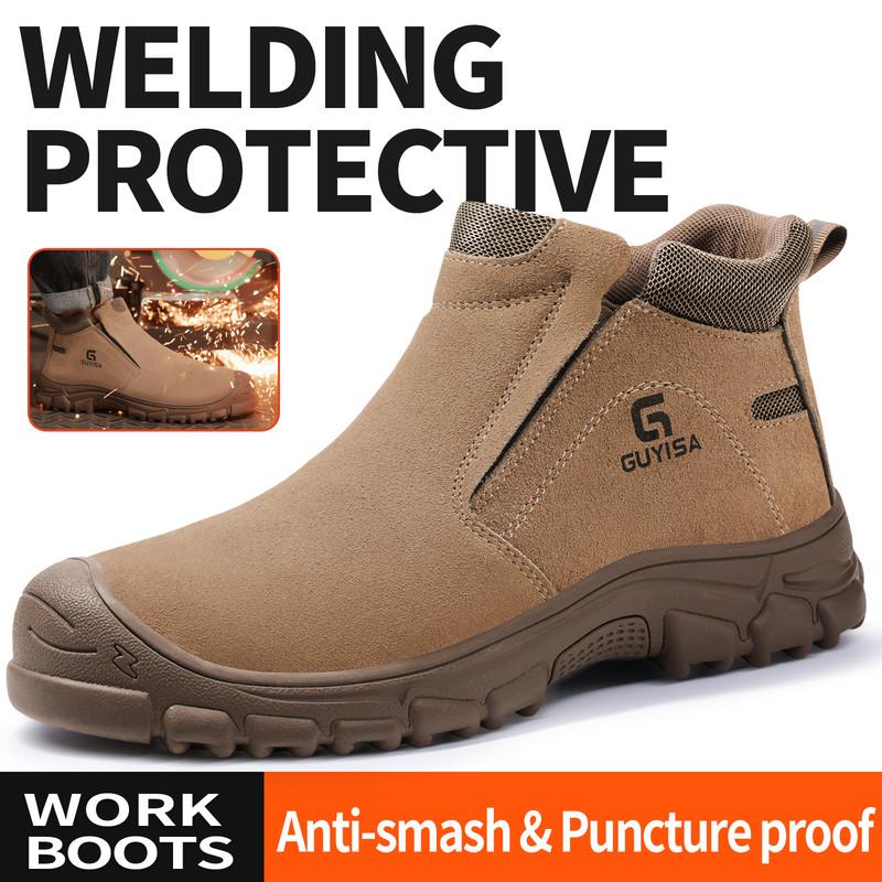 Welding Work Boots for Men Slip on Steel Toe Shoes for Men ...