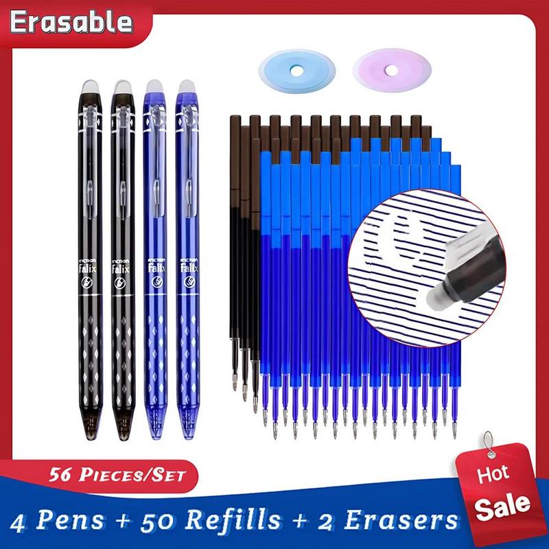 4 Retractable Erasable Gel Pens Set with 50 Refills & 2 Erasers ...