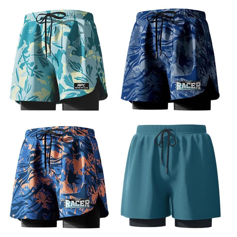 Men's Double Layer Printed Swim Shorts,Double Layer Anti-exposure ...