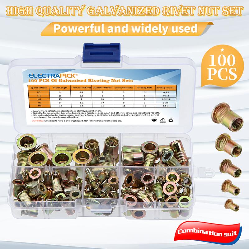 100pcs Zinc Plated Rivetnuts Blind Set Nutserts Threaded Insert ...