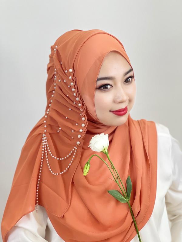Hijab Rumbai Manik, Gaya Muslim, Warna Pepejal, Hijab Arab, Lembut ...