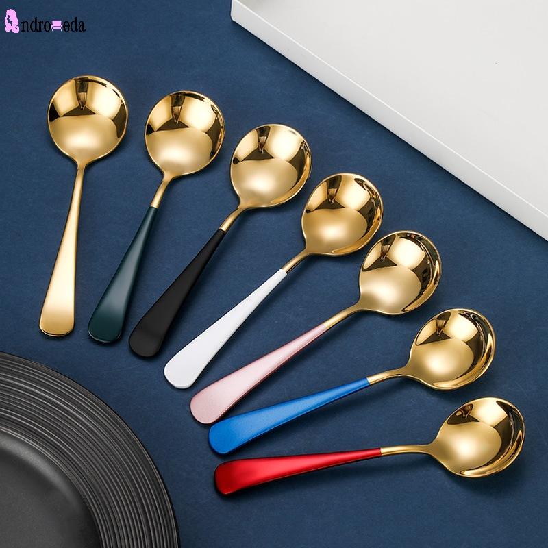 Luxury Stainless Steel Spoons Colorful Round Head Tablespoon - TikTok ...