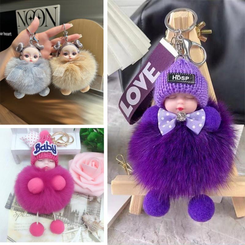 1//2pcs Sleeping Baby Keychain Women Girls Handbag Hanging Plush ...