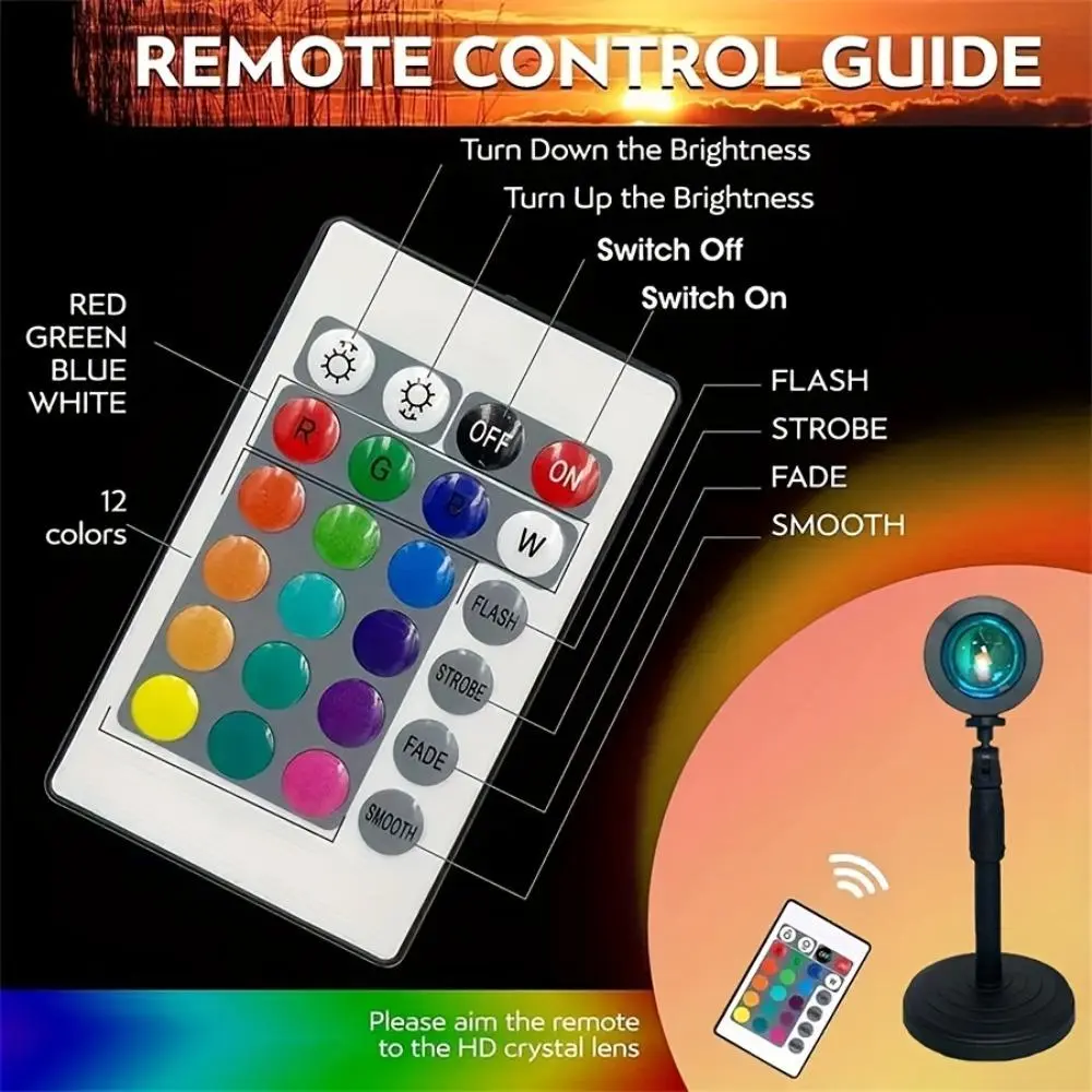 16 Color Remote Control Sunset LED Spotlight, 1 Piece Mini Creative ...