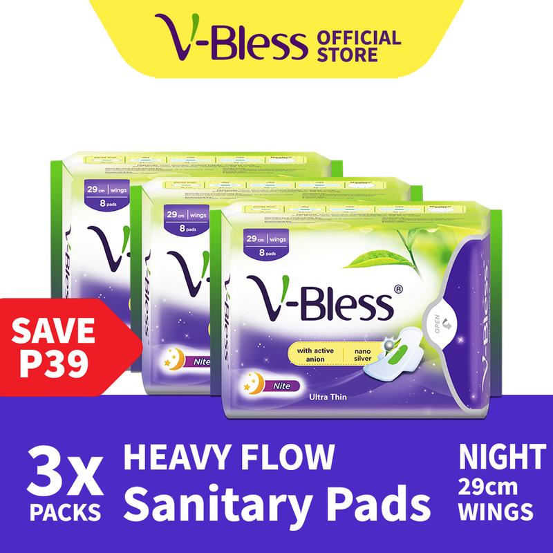 V-Bless Night Sanitary Pads Ultra Thin Super Absorbent Wings - TikTok Shop Philippines