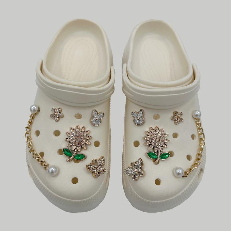 10Pcs Shoes Jibbitz Charms Sunflower Crystal Diamond Shoe Buckle ...