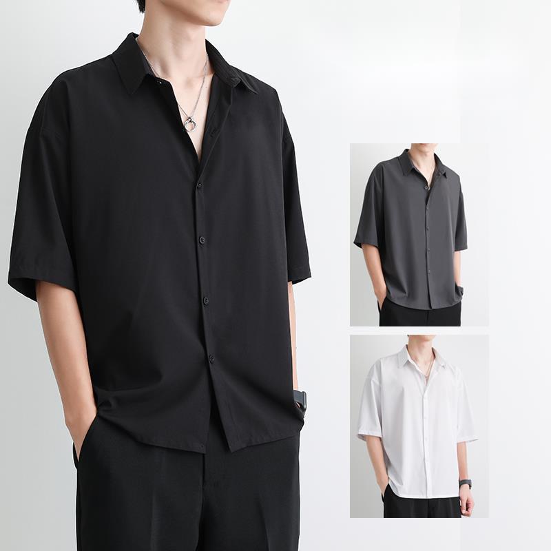 เสื้อเชิ้ตแขนสั้นผู้ชาย ทรงหลวม บาง ผ้าไหมน้ำแข็ง เกาหลี ลำลอง - TikTok ...