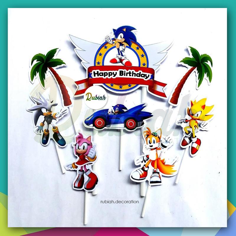 Topper Cake Sonic 1 set / Hiasan kue ulang tahun Happy Birthday - Shop ...
