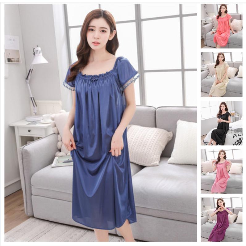 Pajamas Wanita Baju Tidur Malam Perempuan Labuh Satin Silk Nyaman ...
