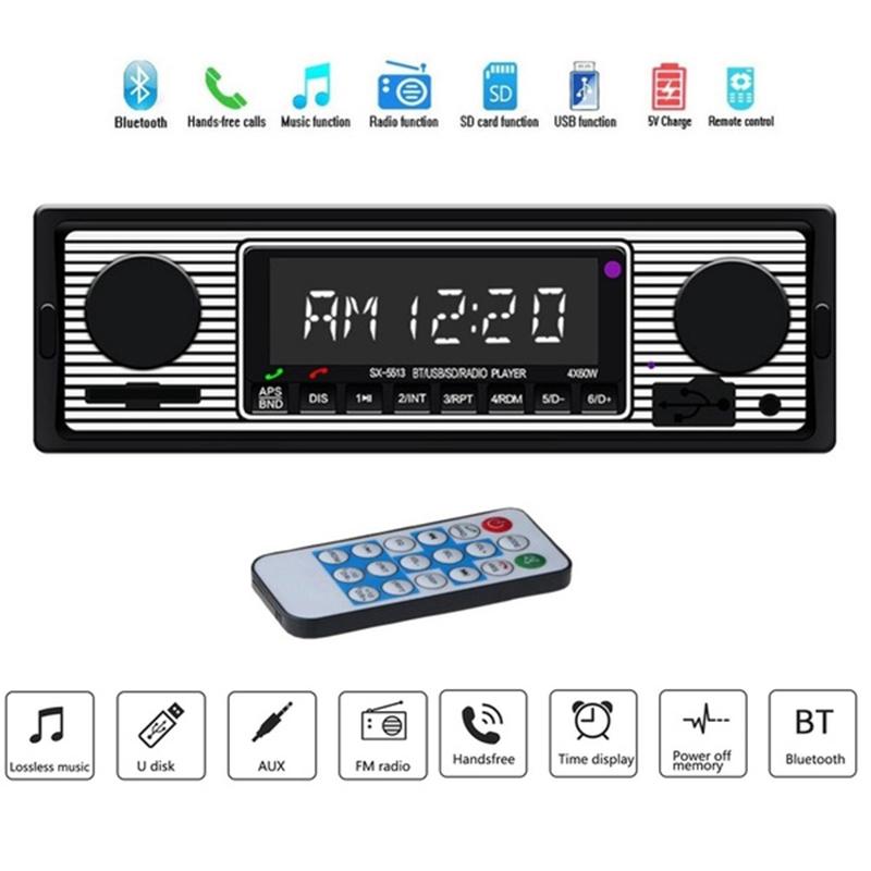 Radio Bluetooth Retro untuk kereta, pemain MP3, stereo, USB, AUX, Audio ...