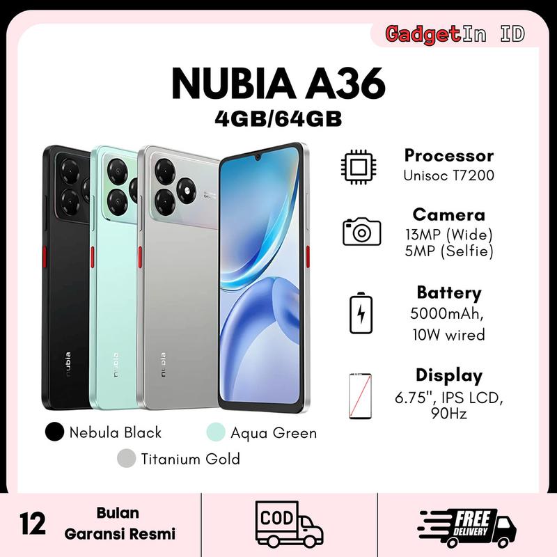 Zte Nubia Blade A36 4GB/64GB - Smartphone Kamera AI - Layar 6.75 ...