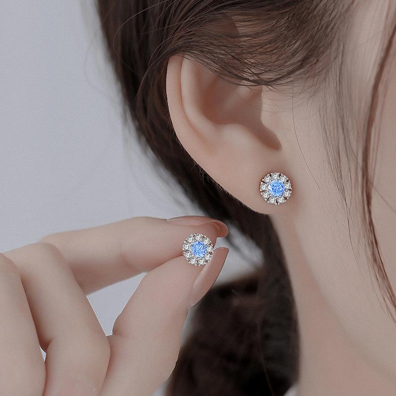 Anting-anting Zirkon, Warna Biru, Kancing Telinga Gesper Skru, - TikTok ...