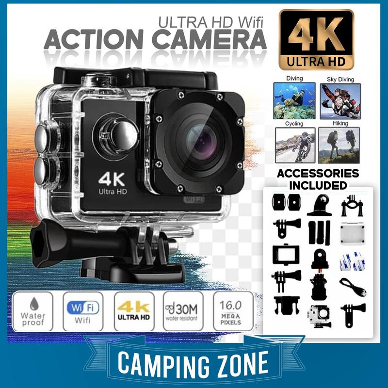 Kamera Tindakan WiFi, Ultra HD 4K, Perakam Video Bawah Air 30M ...