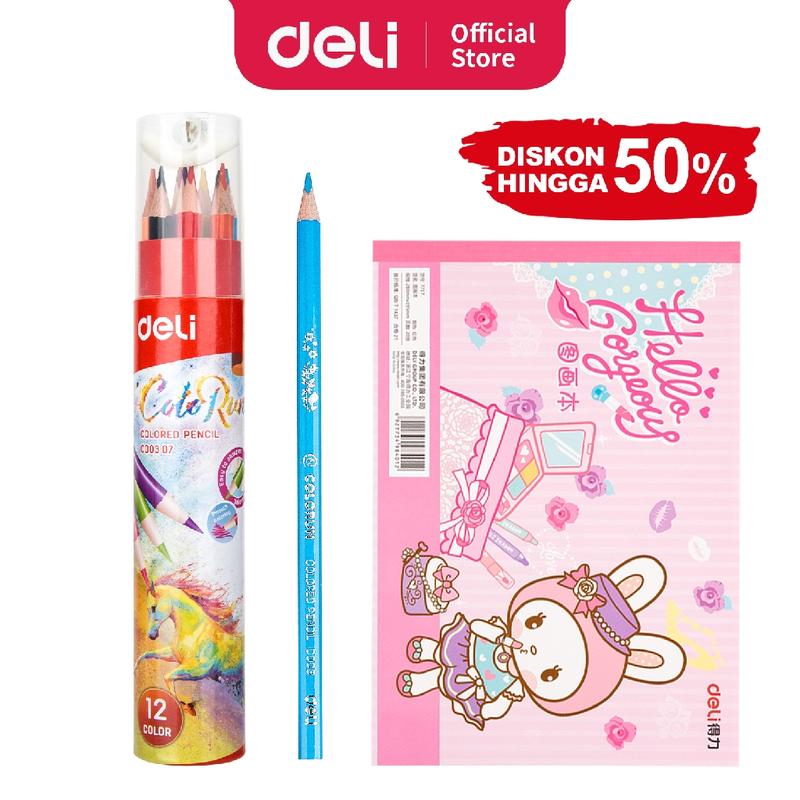 Deli super combo Pensil Warna 12 Warna dengan Bonus Rautan Pensil pada ...