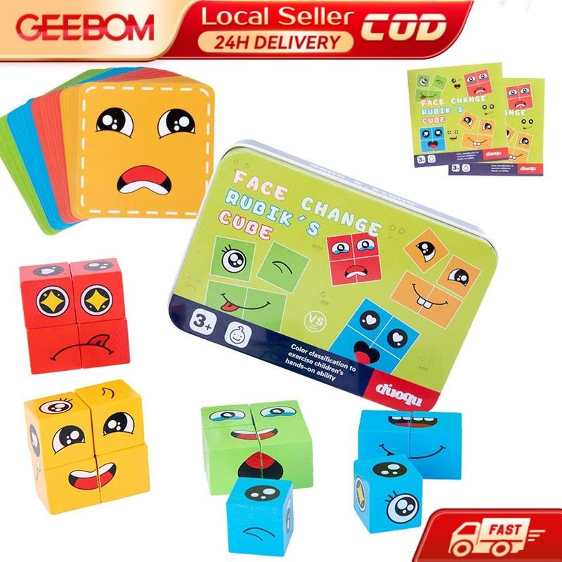 Kids Face Changing Expression Puzzle Building Block Wooden Table ...