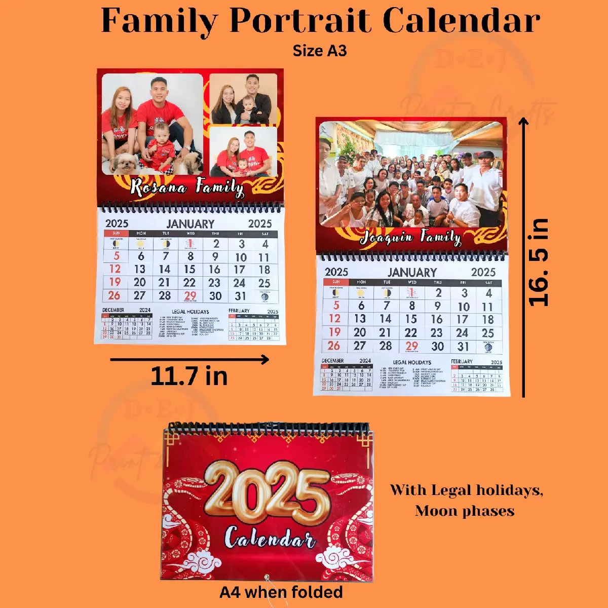 personalized family portrait calendar A3 size/with legal holiday dates ...