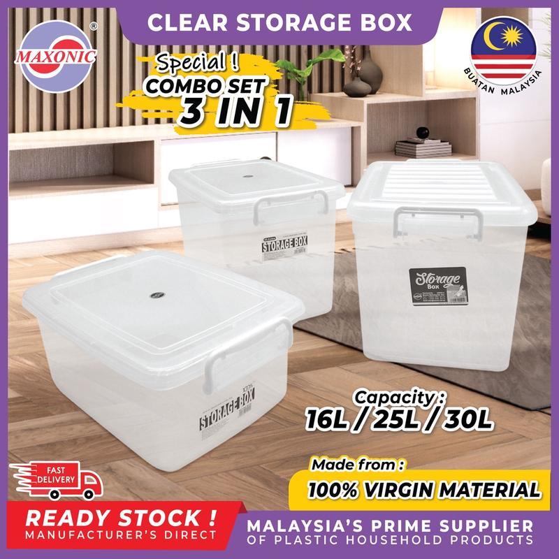 MAXONIC 3 in 1 Multipurpose Storage Container Box Plastic Transparent ...