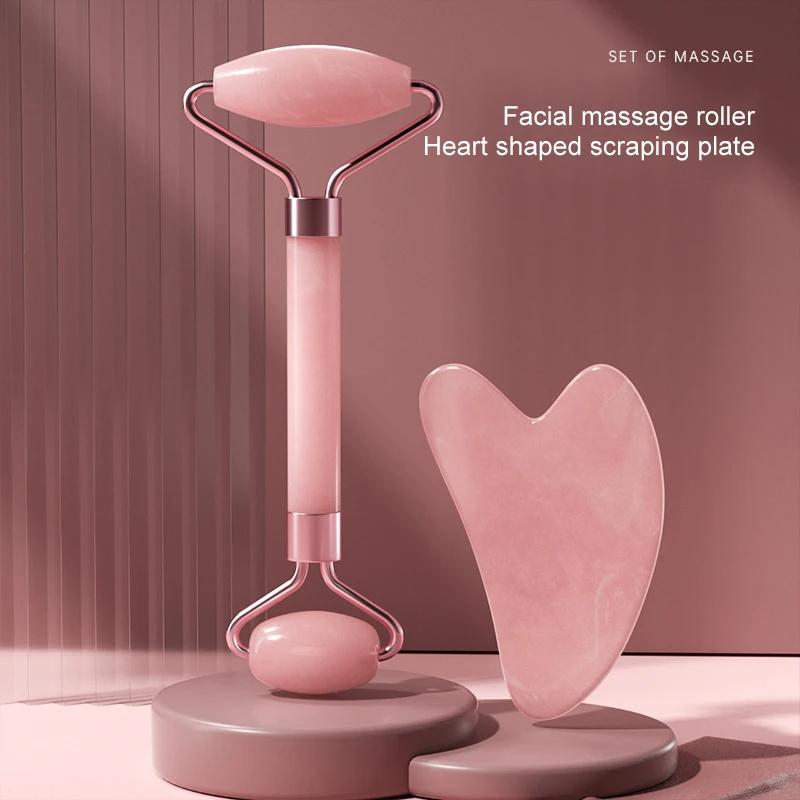 Natural Resin Jade Roller Gua Sha Scraper Set Pink Guasha Face - TikTok ...