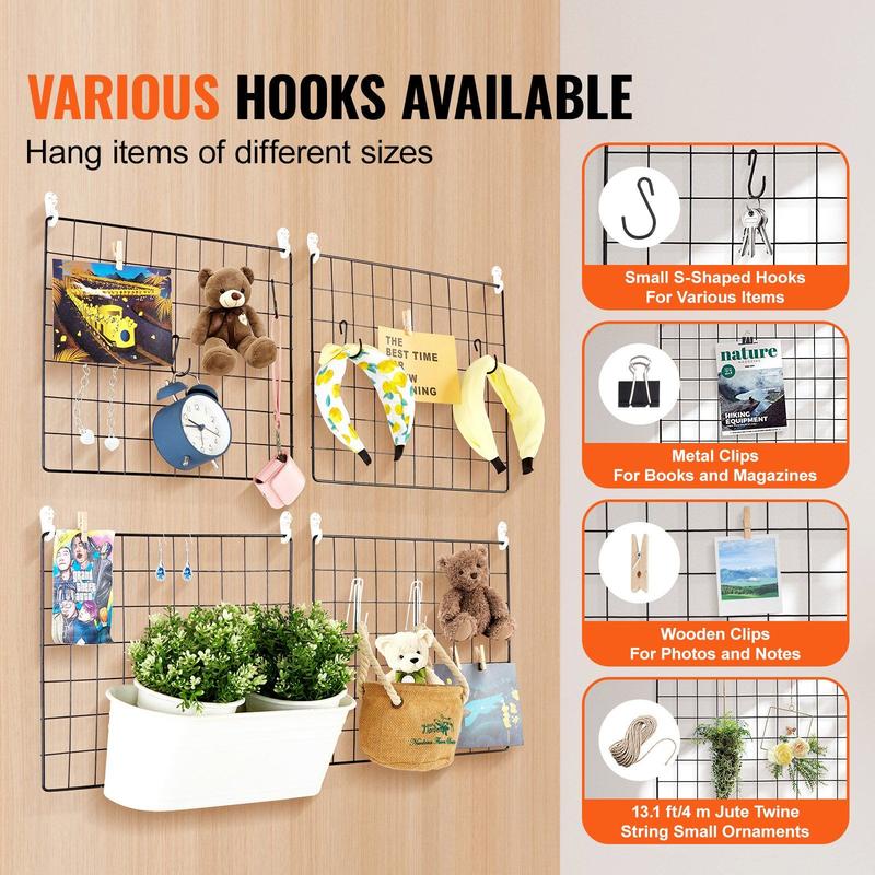 4-Pack Wire Grid Wall Panels – Metal Display Grids with Clips and Hooks ...