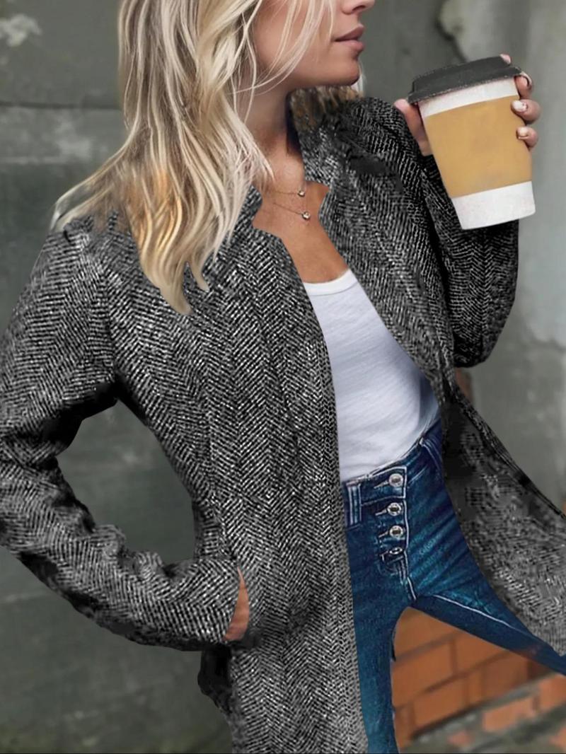 Women's Solid Color Pocket Long Sleeve Open Front Coat, Casual - TikTok ...