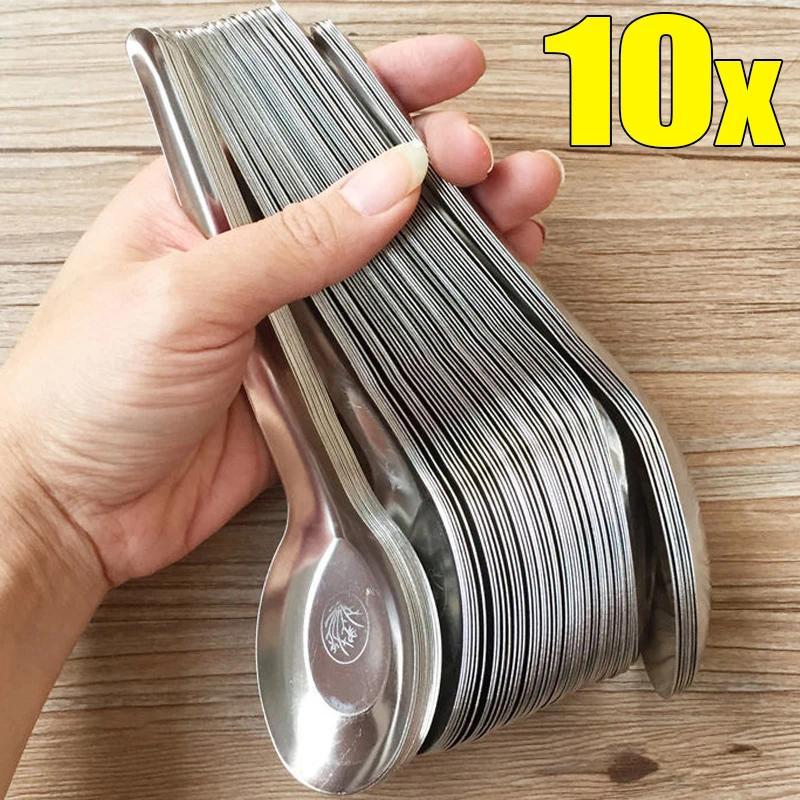 10Pcs Stainless Steel Flat Bottom Spoon Silver Color Tea Rice Dessert ...