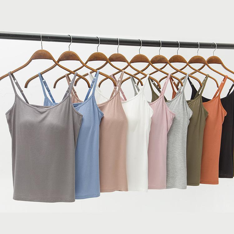 Solid Color Camisole Women with Chest Pad Cup Integrated Leisure ...