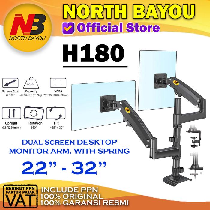 Promo NB H 180 /E180 Bracket Dual Monitor NB H180 17" - 27 Gas STRUT ...