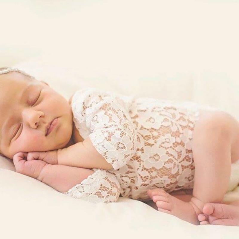 SH Newborn Photo Props Baby Romper Lace Deep V Backless Clothing ...