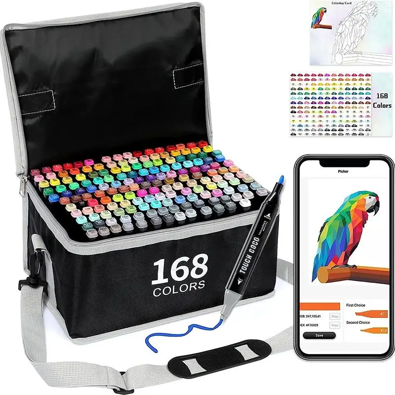 Dual Brush Marker Pen Set, 168pcs/set Spring Oil-based Double-ended ...