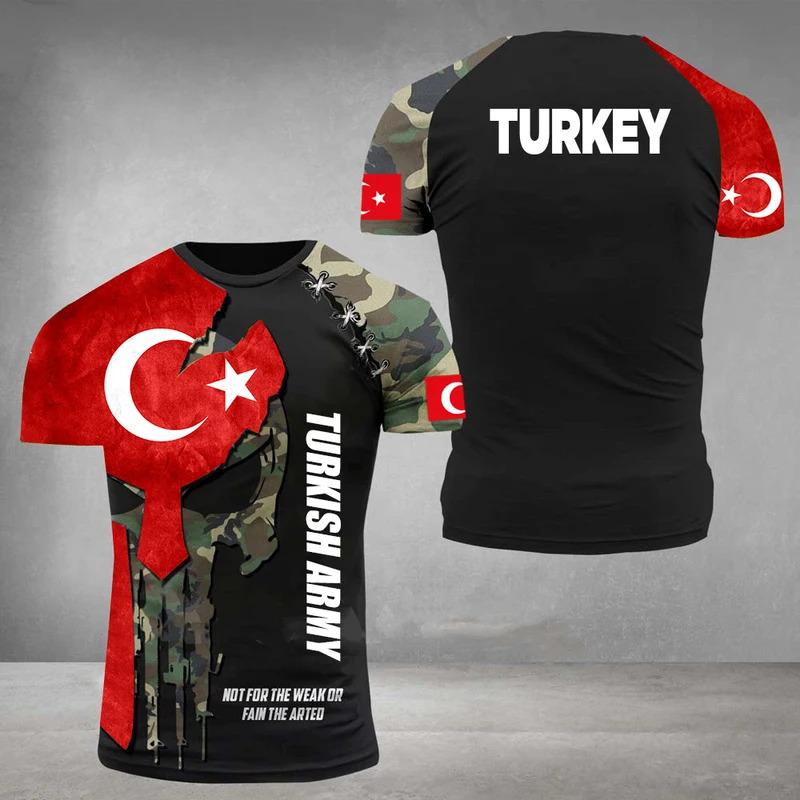 Kemeja-T Lelaki, Tentera Turki, Cetakan Tengkorak Askar Veteran ...