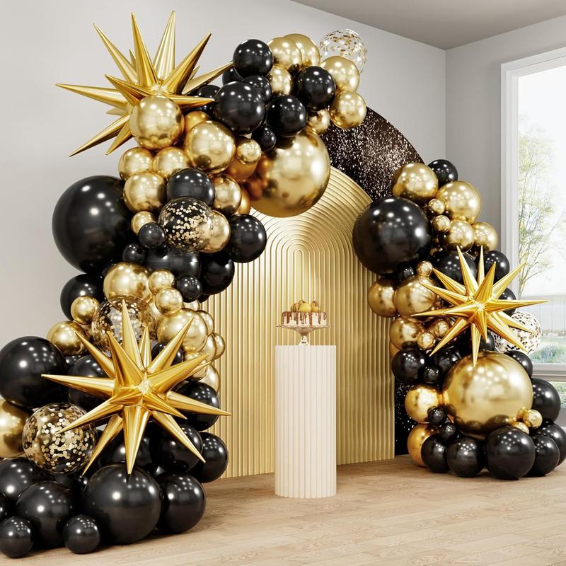 140pcs Black and Gold Balloons, Black Metallic Gold Confetti Star Latex ...
