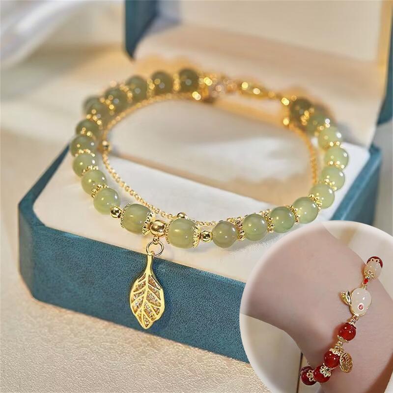 Gelang Tangan, Mewah, Cawangan Emas dan Daun Jed, Gaya Cina Baru ...