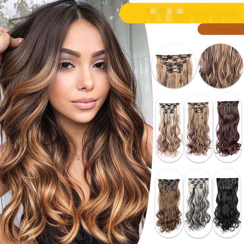 Foreign trade 16-card long curly hair 6-piece set hair extension ...
