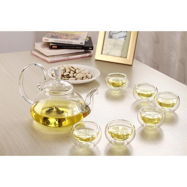 7pcs/set New heat resistant glass teapot+6 double layer tea cups ...