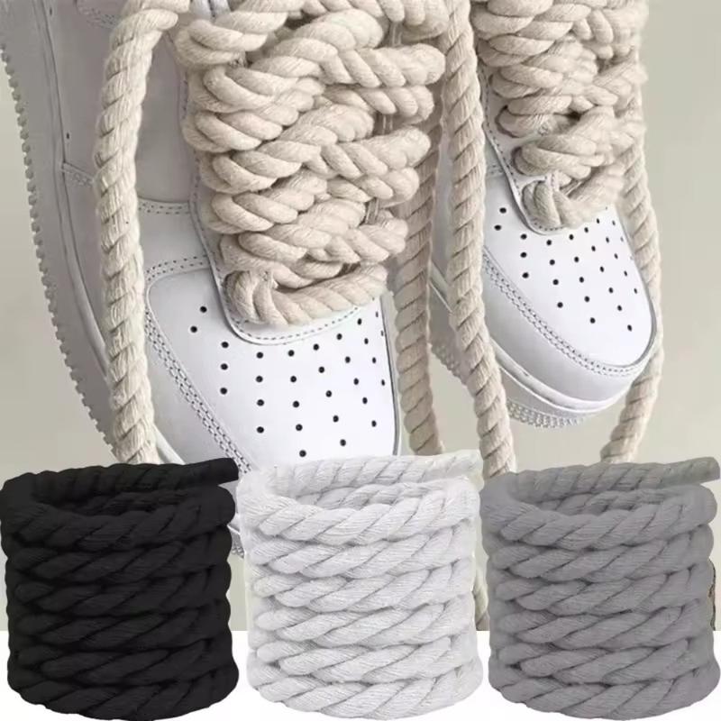 2PCS 120-160CM Thick Cotton Line Weaving Twisted Rope Bold Shoelaces ...