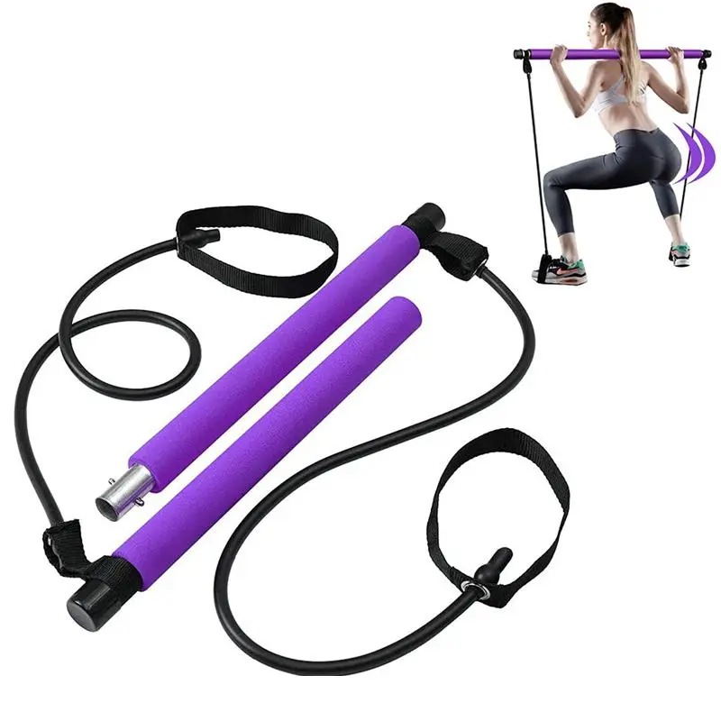 Yoga Bar Stick with Resistance Band, 1 Piece Portable Pilates Bar ...