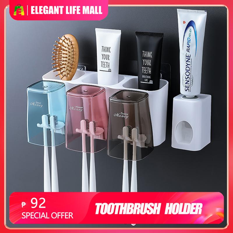 Wall Mounted Drainage Toothbrush Holder with Toothpaste Dispenser ...