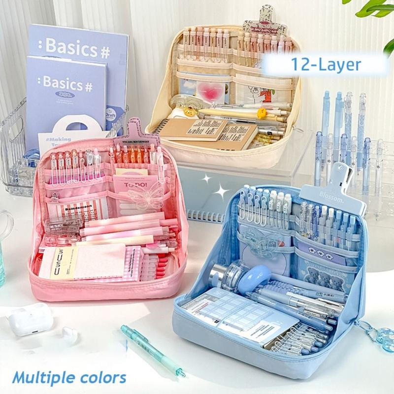 Multifunctional 12-Layer Pen Bag 90 Degree Large Opening Zipper ...