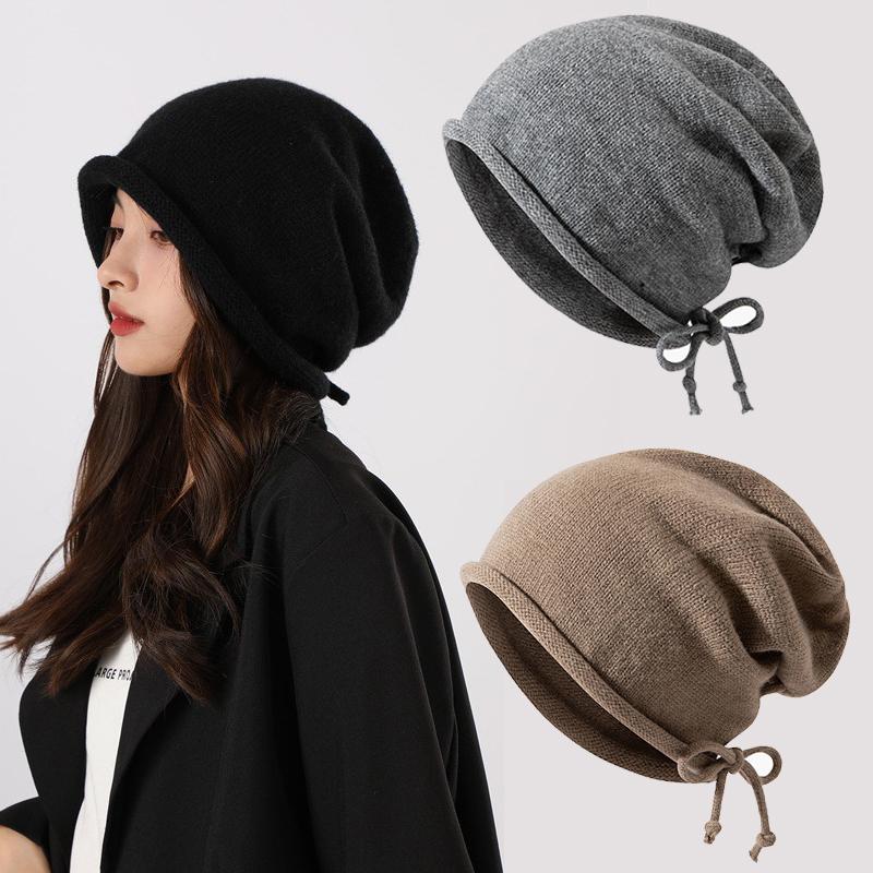 Fashion Beanies Hat for Women Korean Style Drawstring Crimpe - TikTok ...