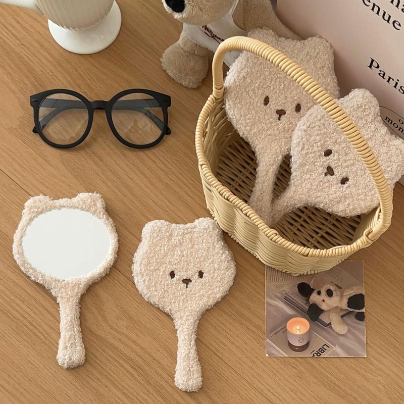 Cute Fluffy Bear Handheld Mirror Portable High-Definition Makeup Mirror ...